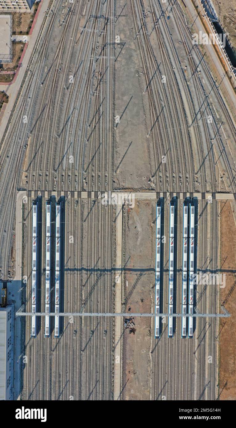 Aerial photo shows several new electric multiple units lying on the ...