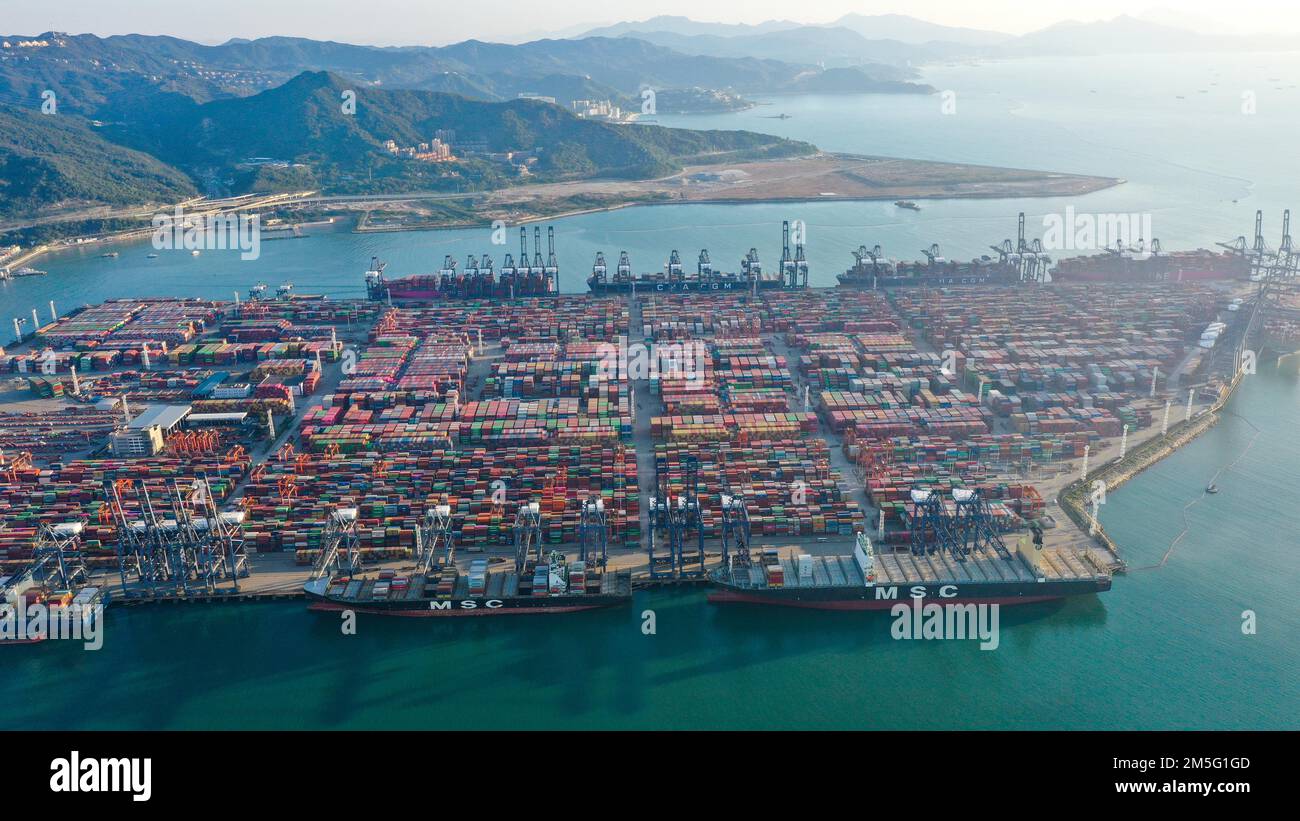 Aerial photo shows the busy Yantian International Port Terminal in ...