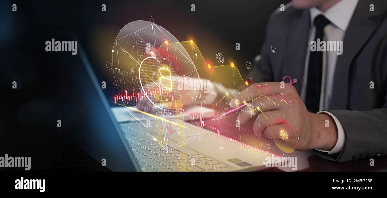 Entrepreneur analyzes digital property collapse virtual infographic ...