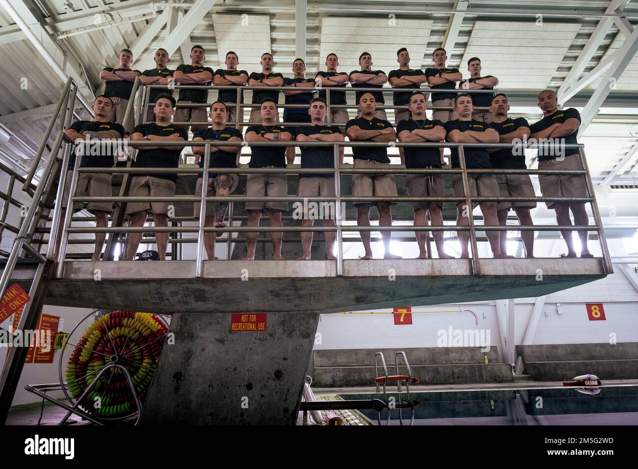 U.S. Marine Corps instructors of water survival (MCIWS) with Recruit ...