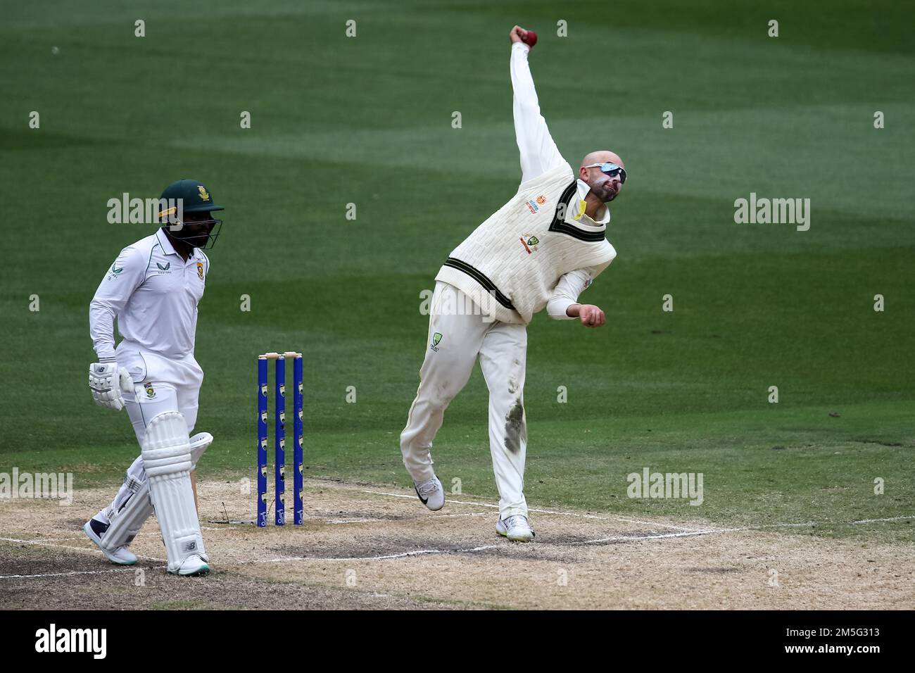 Melbourne, Australia, 29 December, 2022. Nathan Lyon of Australia bowls ...