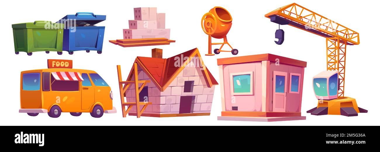 Construction industry, building site set with house, stone blocks ...