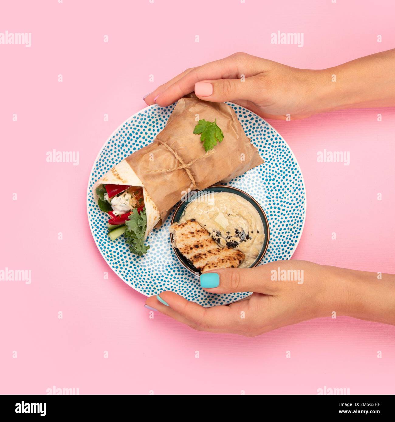 Greek gyros on pink background. Traditional food. Top view, copy space ...