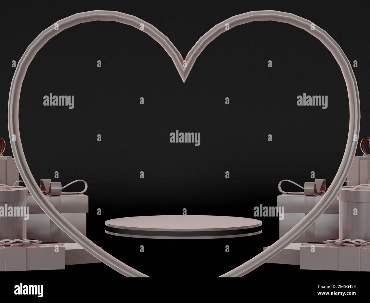 Valentines Day podium abstract. scene with Valentines object and black ...