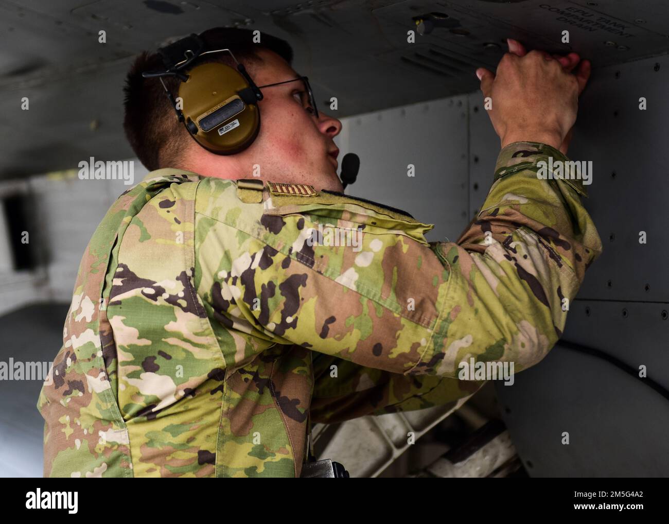 Senior Airman Zach Roux, 555th Aircraft Maintenance Unit crew chief ...