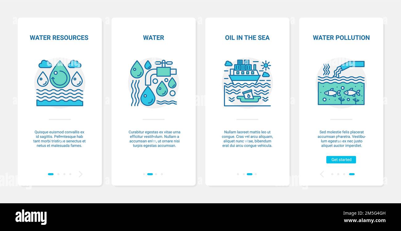 Eco water pollution problem vector illustration. UX, UI onboarding ...