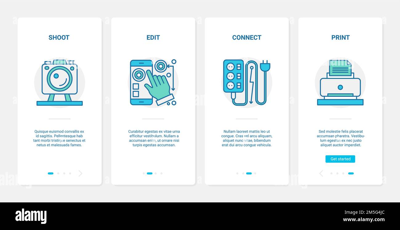 Photography electronic devices vector illustration. UX, UI onboarding mobile app page screen set ...