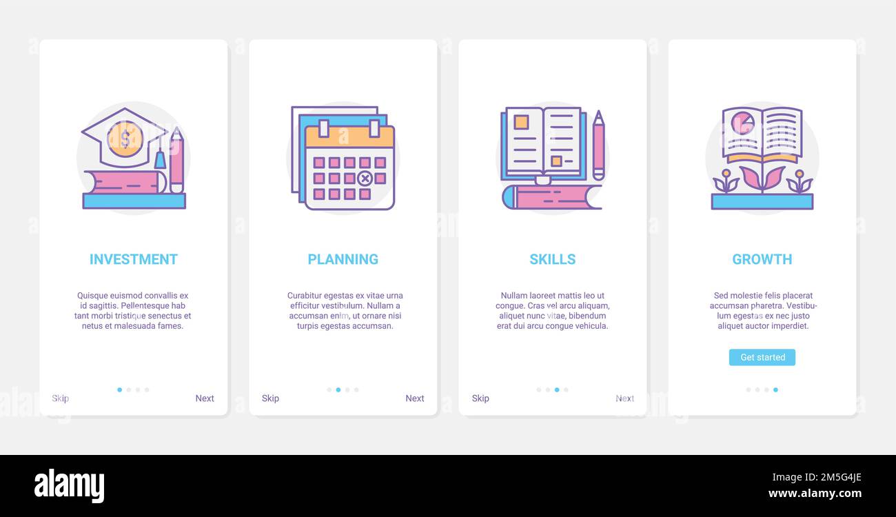Investment in education vector illustration. UX, UI onboarding mobile ...