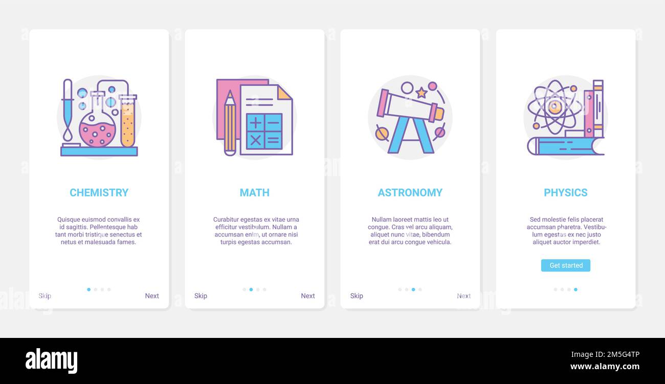 School subjects, education vector illustration. UX, UI onboarding ...
