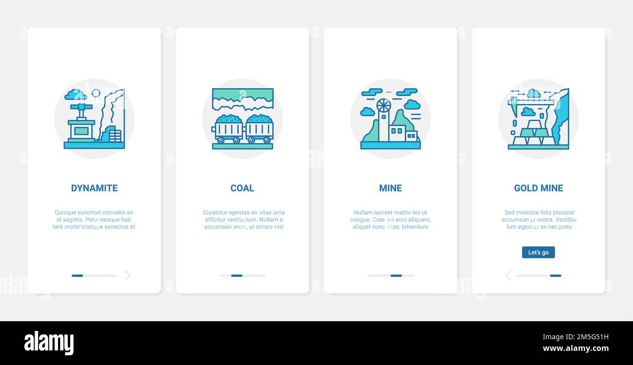 Coal Gold Mining Industry Vector Illustration Ux Ui Onboarding Mobile App Page Screen Set With
