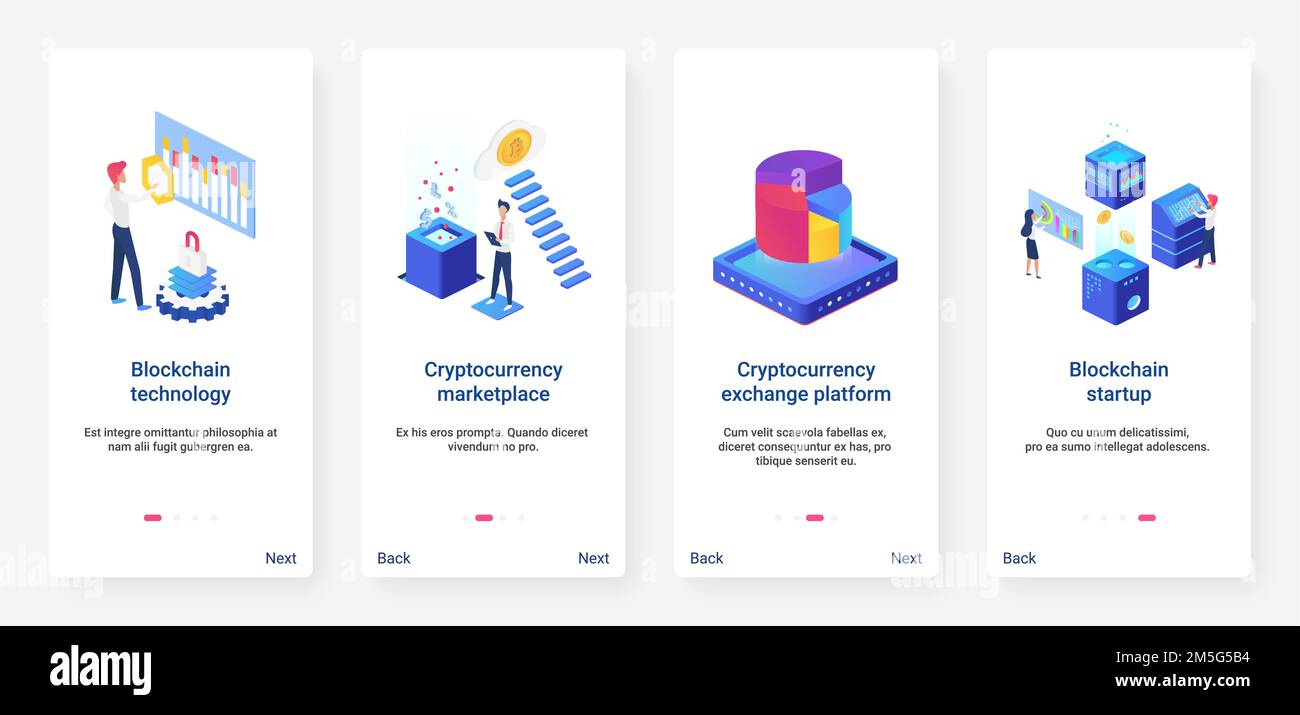 Isometric Blockchain Cryptocurrency Startup Technology Vector Illustration Ux Ui Onboarding