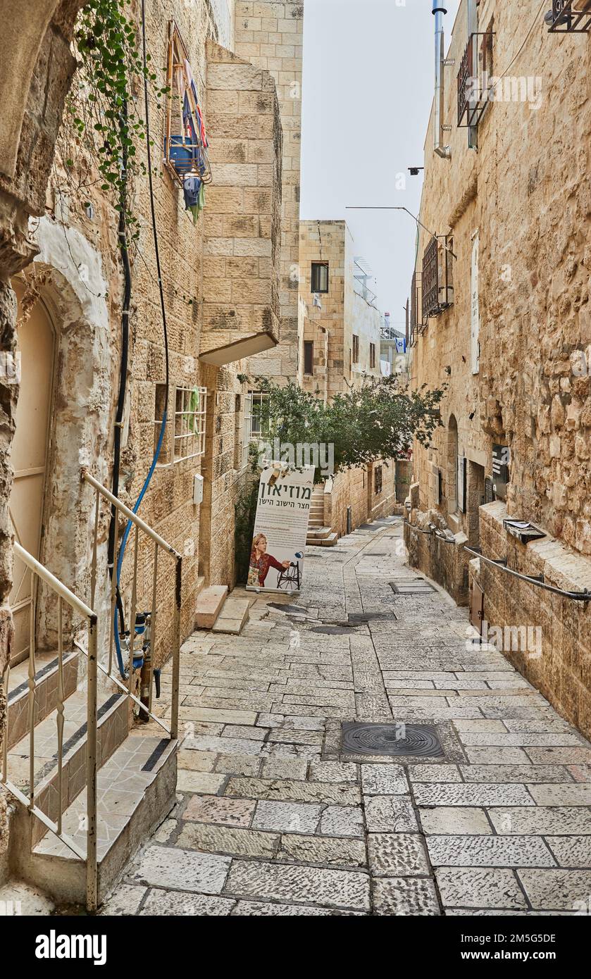 Ancient Alley in Jewish Quarter, Jerusalem. Israel. Photo in old color ...