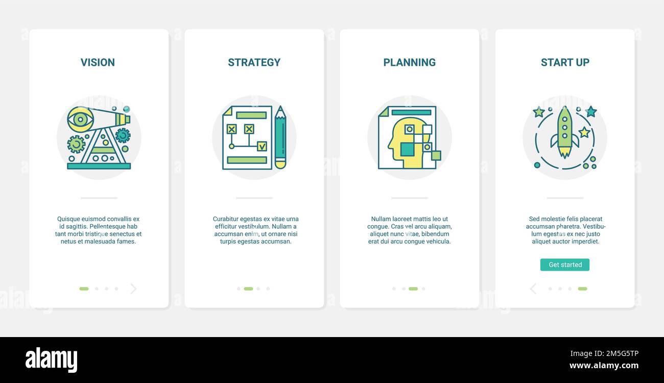 Vision strategy startup planning vector illustration. UX, UI onboarding ...