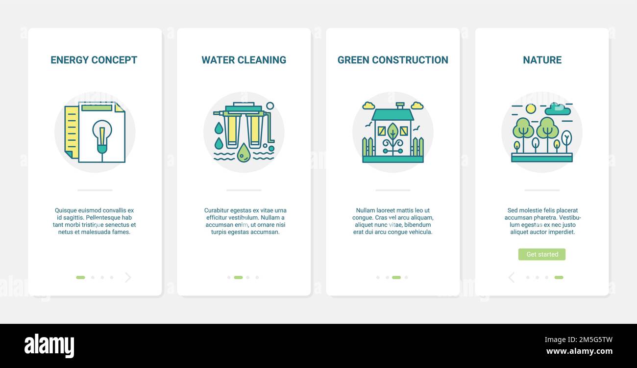 Green energy industry technology vector illustration. UX, UI onboarding ...