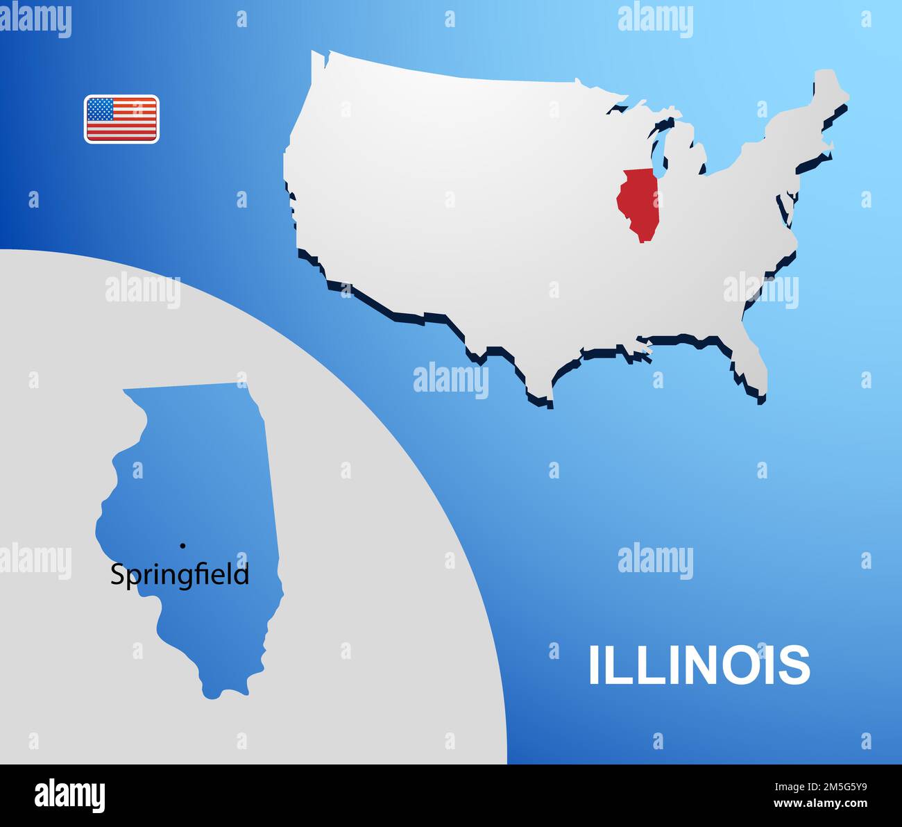 Illinois on USA map with map of the state Stock Vector Image & Art - Alamy