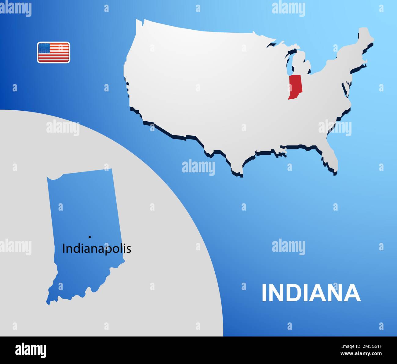 Indiana on USA map with map of the state Stock Vector Image & Art - Alamy
