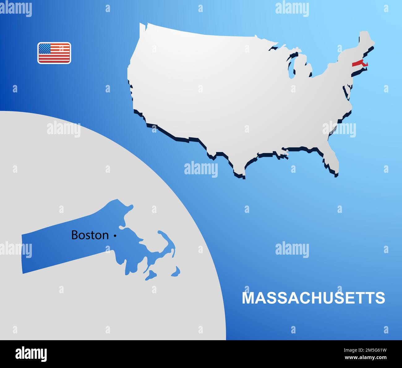 Massachusetts on USA map with map of the state Stock Vector Image & Art ...