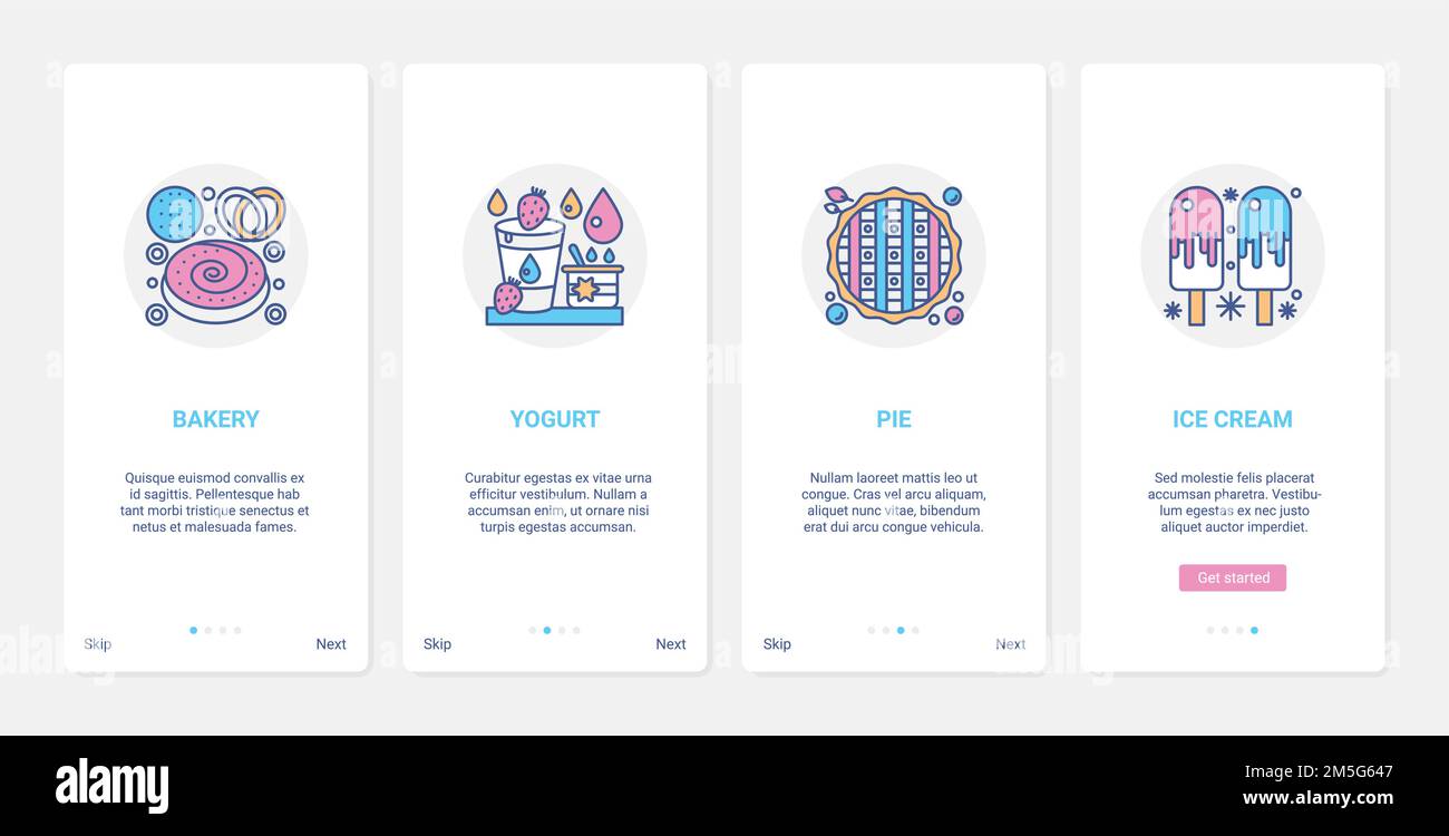 Pastry shop, confectionery fastfood sweet menu vector illustration. UX ...