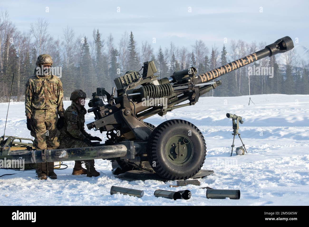 U.S. Army paratroopers assigned to Bravo Battery, 2nd Battalion, 377th Parachute Field Artillery ...