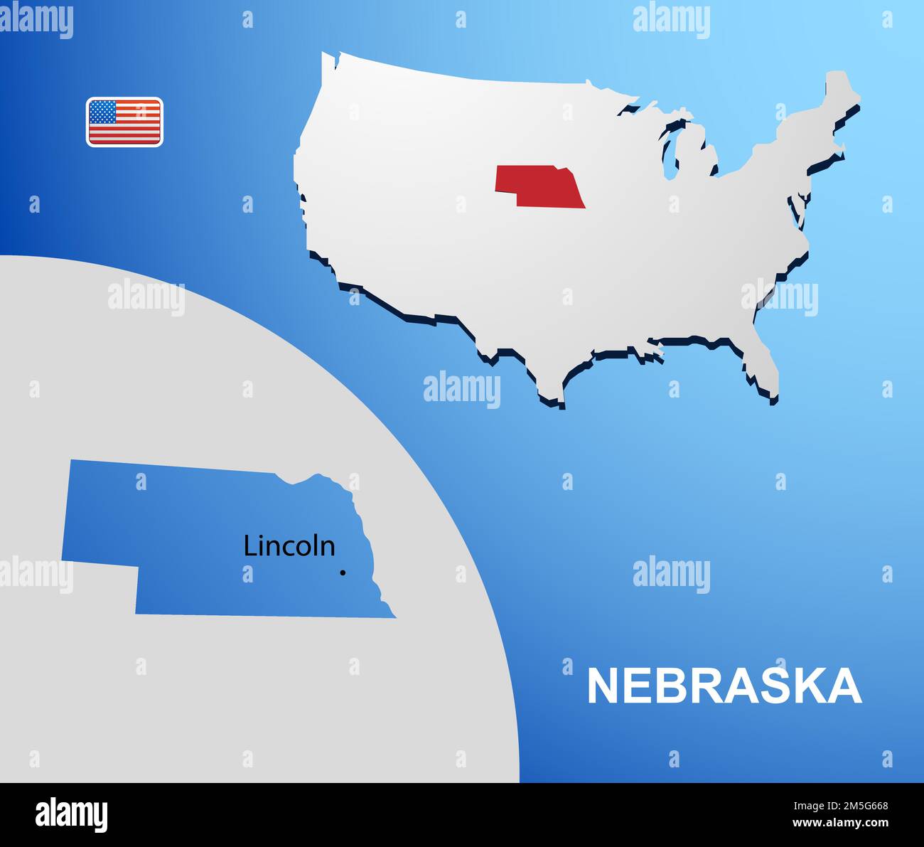 Nebraska on USA map with map of the state Stock Vector Image & Art - Alamy