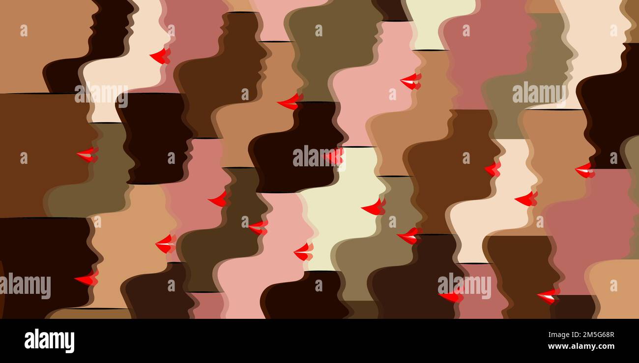 National diverse or racial concept. Face silhouettes with different ...