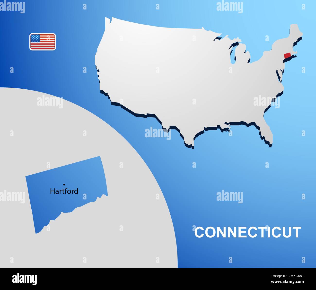 Connecticut on USA map with map of the state Stock Vector Image & Art ...