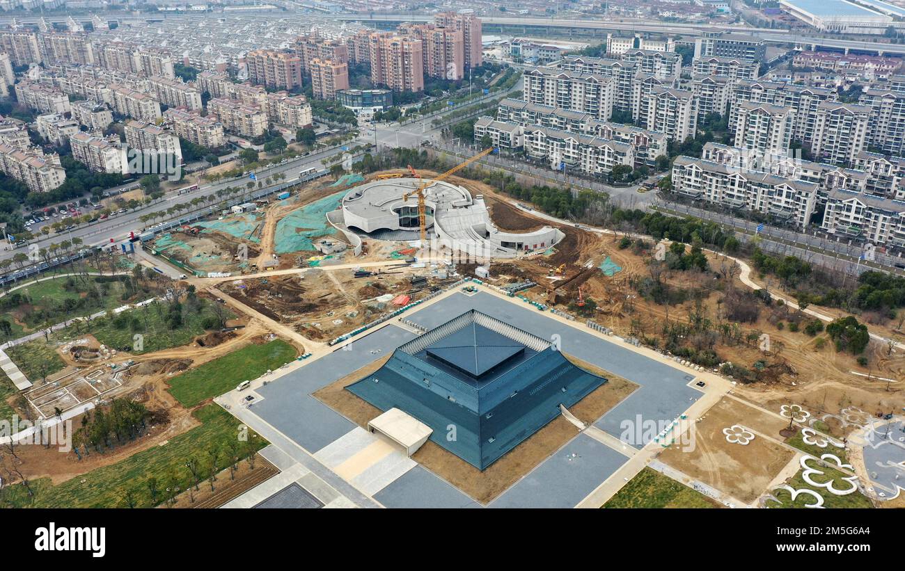 Aerial photo shows the tomb of Emperor Yang of Sui site park under ...
