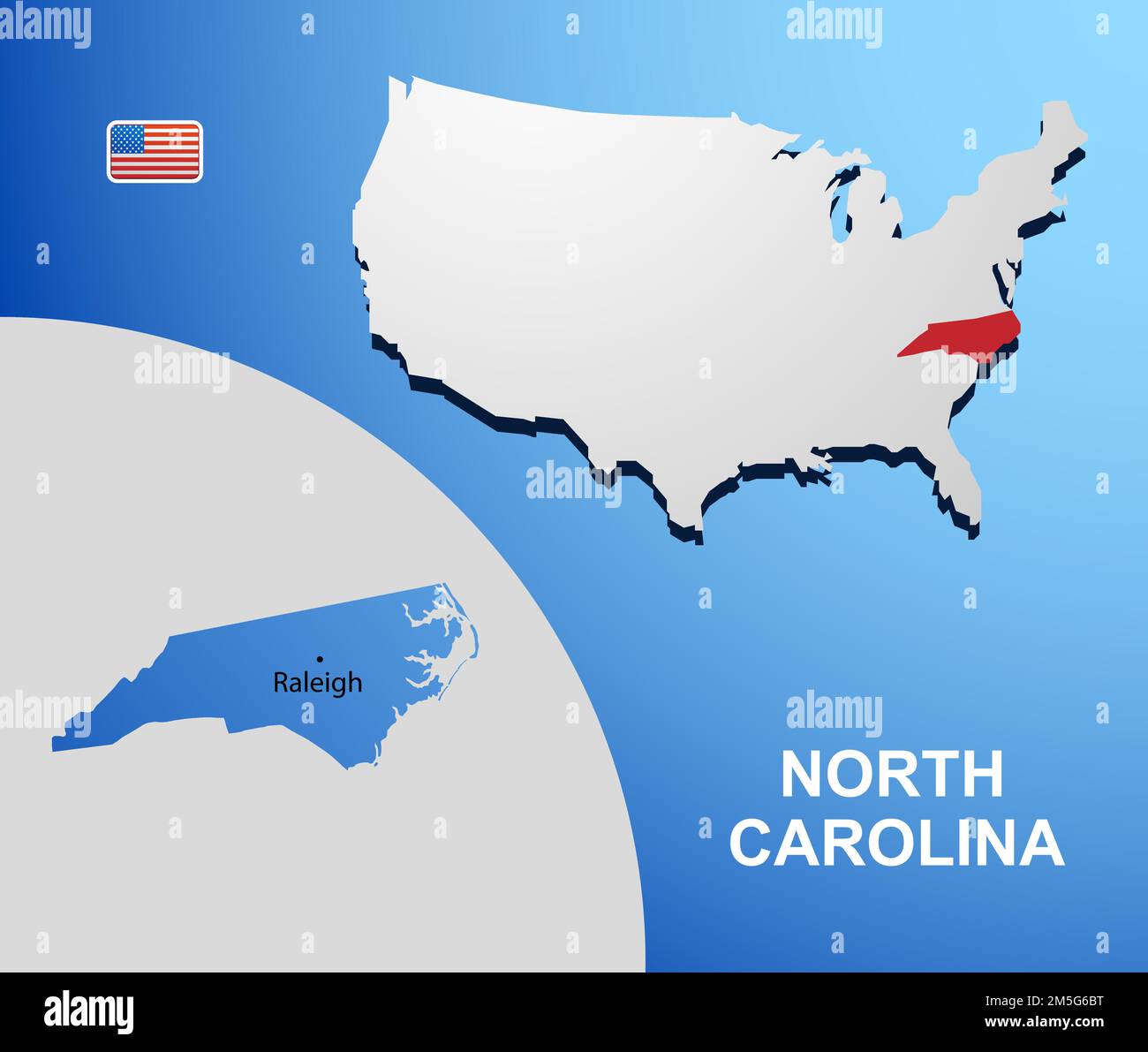 North Carolina on USA map with map of the state Stock Vector Image ...