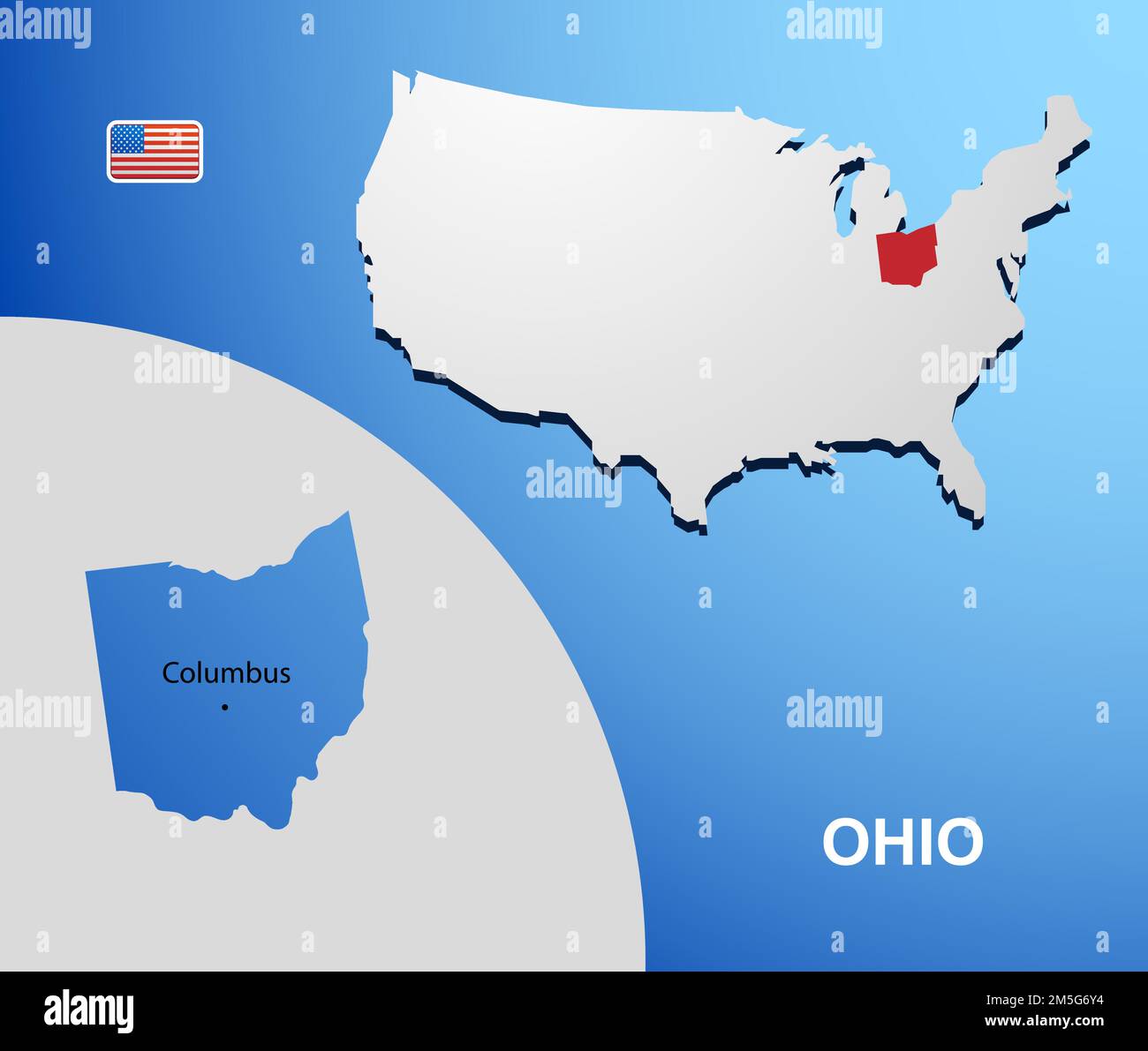 Ohio on USA map with map of the state Stock Vector Image & Art - Alamy