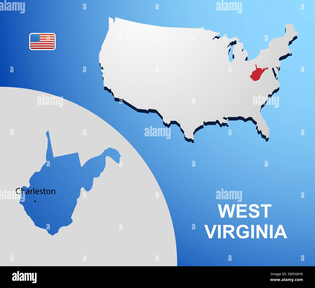 West Virginia on USA map with map of the state Stock Vector Image & Art ...