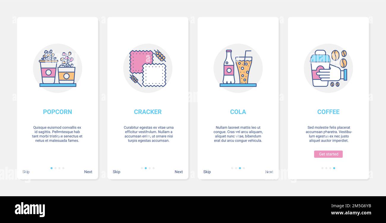 Fast food and drink takeaway menu vector illustration. UX, UI ...
