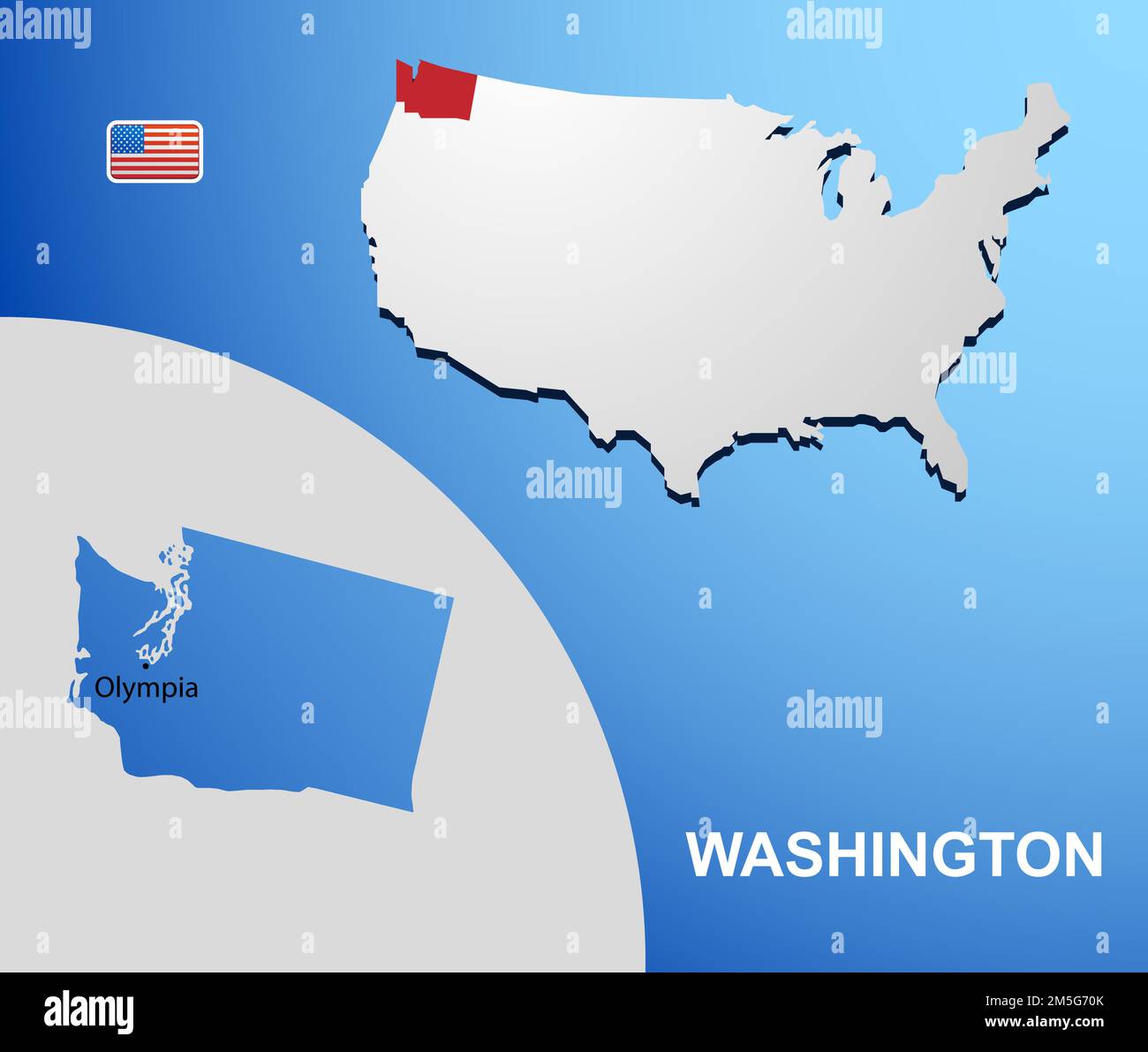 Washington on USA map with map of the state Stock Vector Image & Art ...