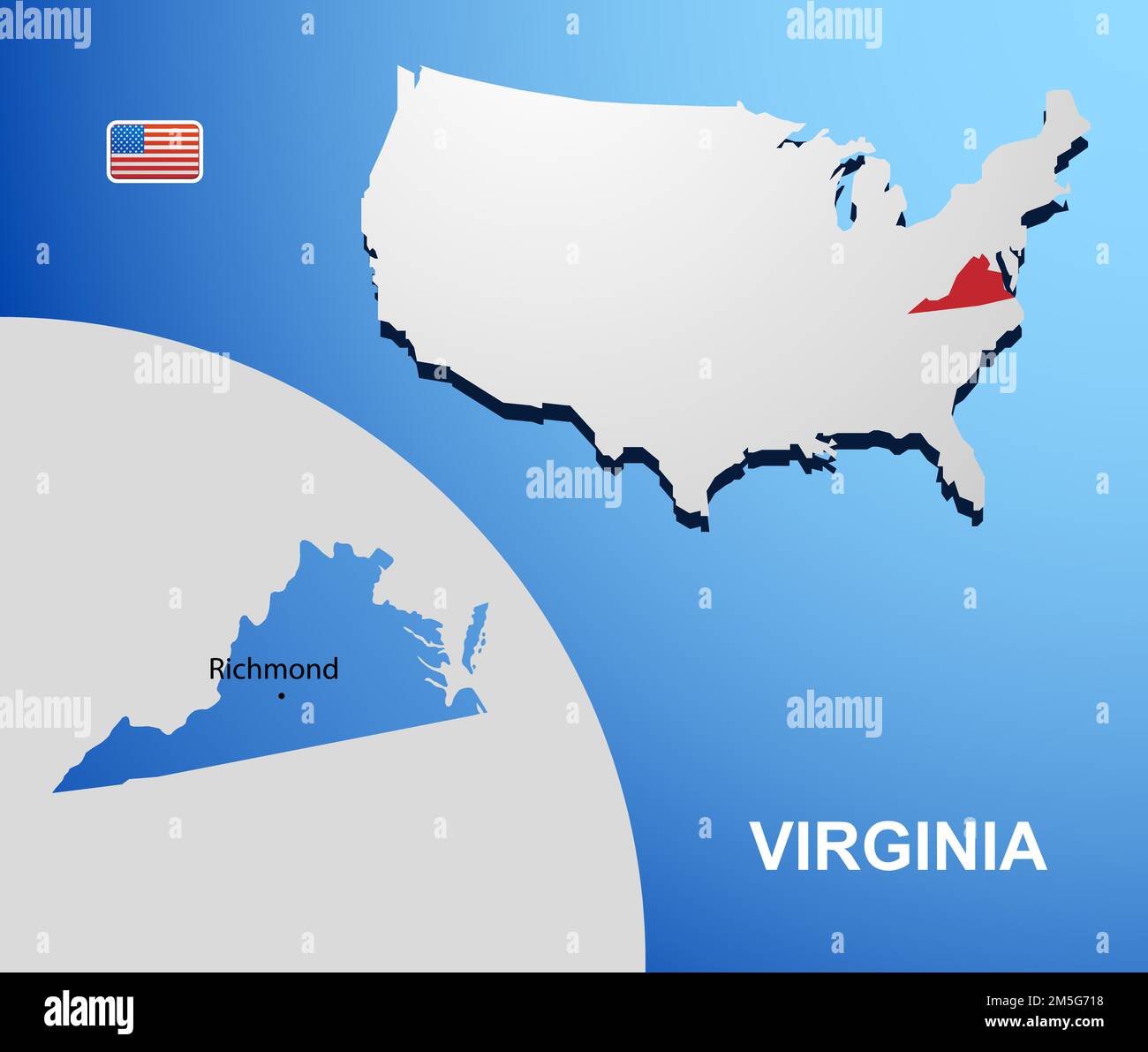 Virginia on USA map with map of the state Stock Vector Image & Art - Alamy