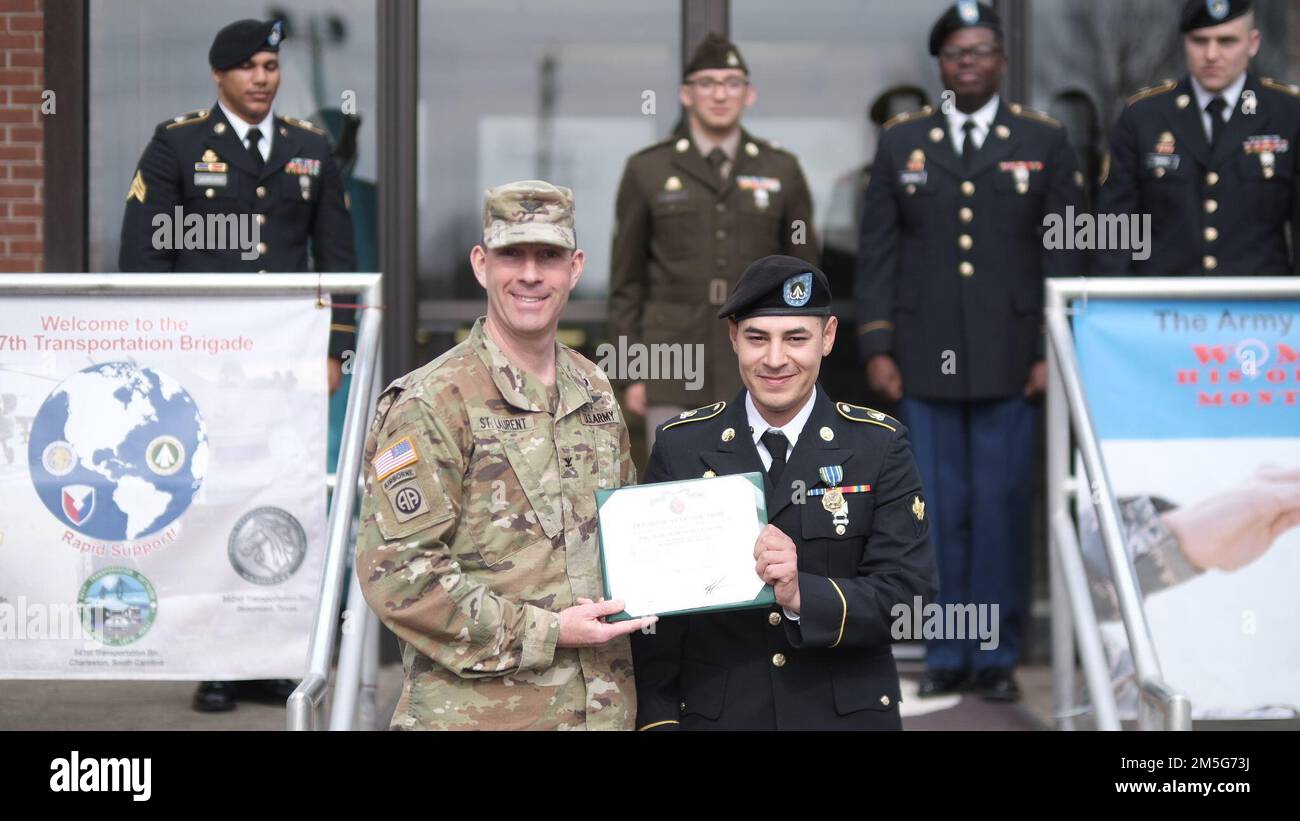 Col. Jeremy St. Laurent, commander, 597th Transportation Brigade ...
