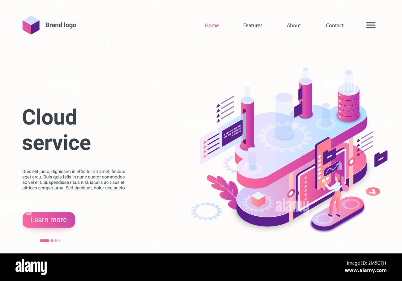 Cloud Service Storage Concept Isometric Vector Illustration Cartoon 3d Cloud Computing Data