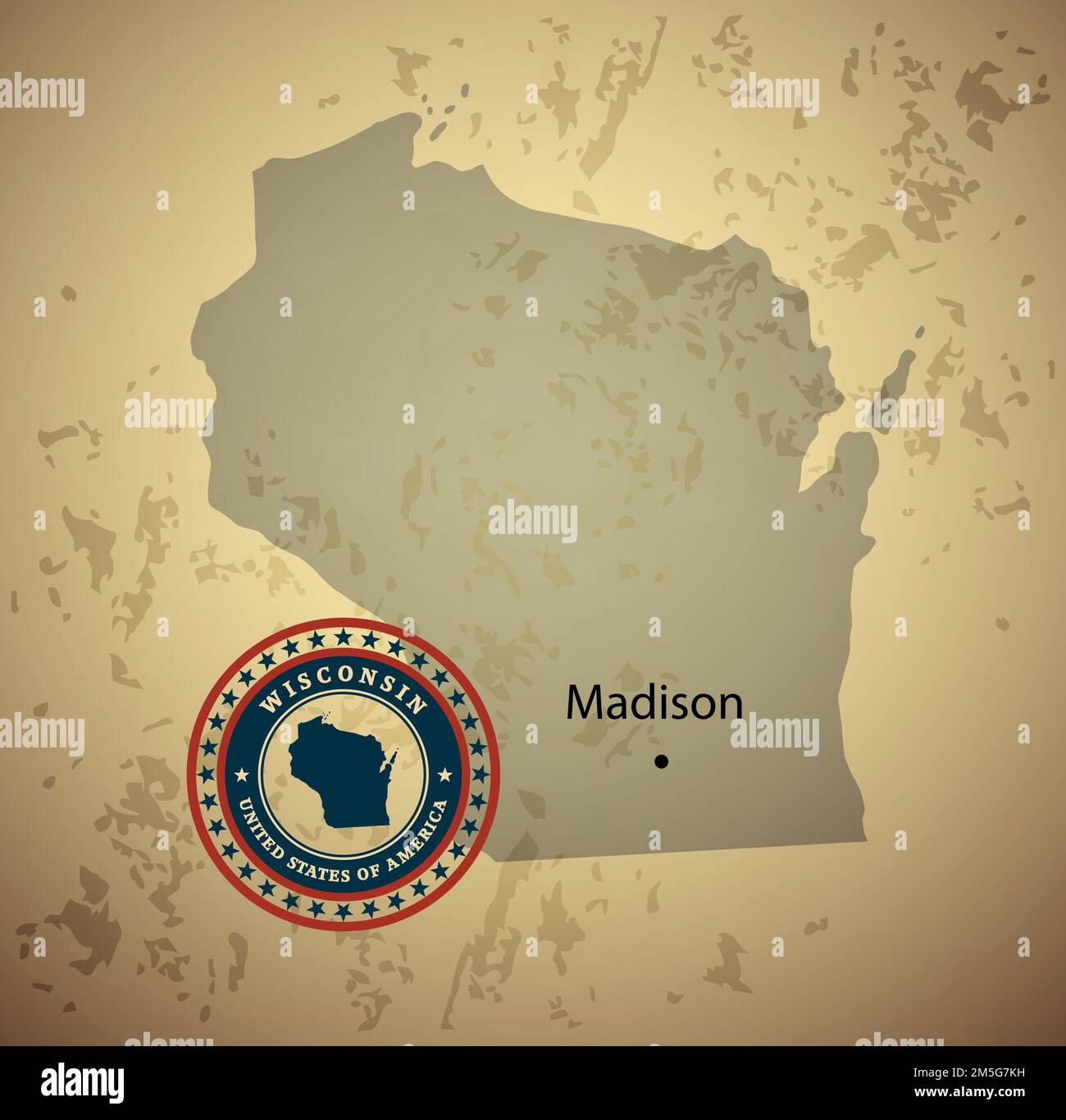 Wisconsin map with stamp vintage vector background Stock Vector Image ...