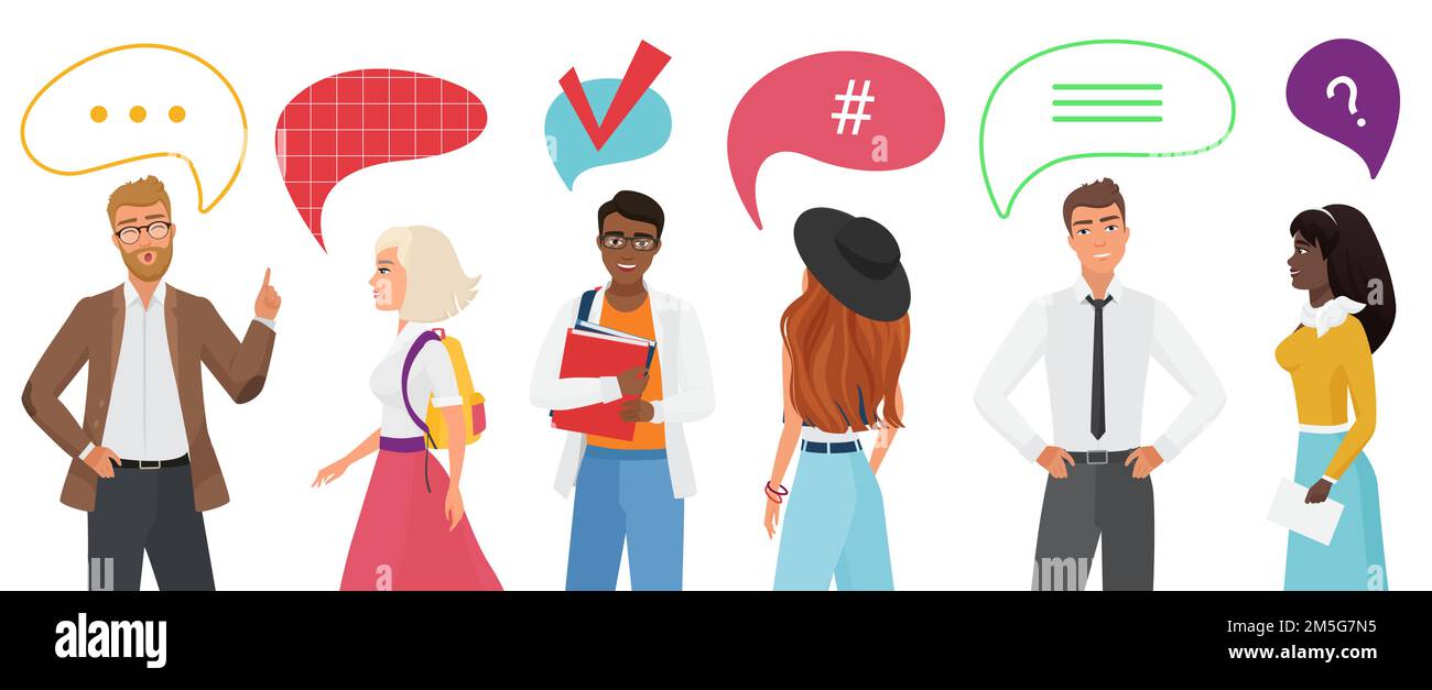 People communicate with chat message bubble above head vector ...