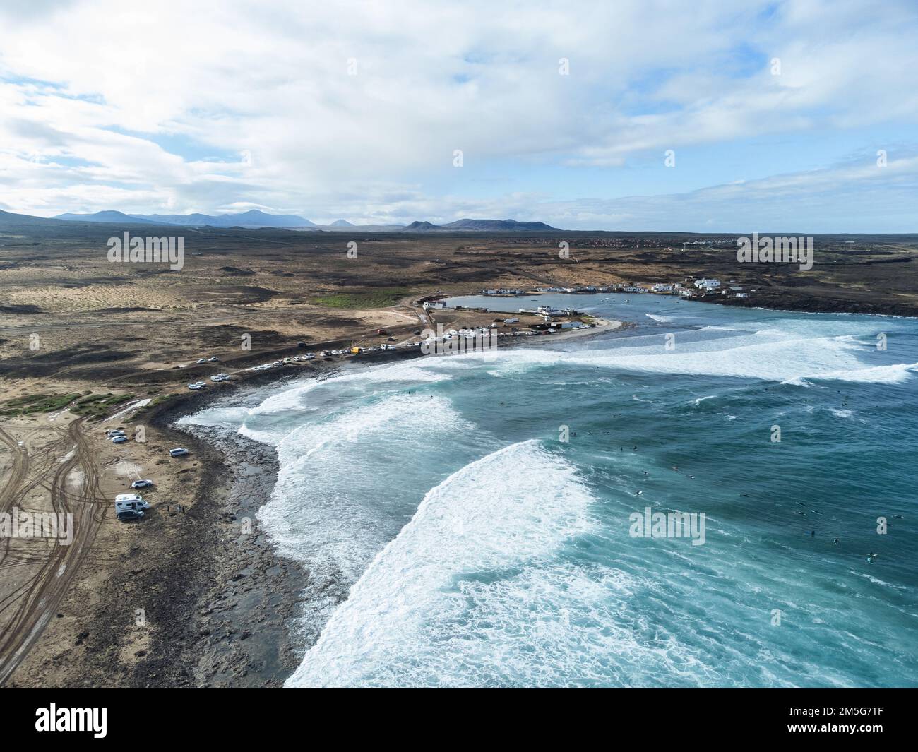 Majanicho village, surfing spot in the north shore of Fuerteventura ...