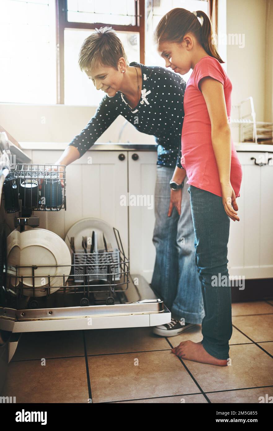 This Machine Makes Our Lives Easier A Cheerful Mother And Daughter