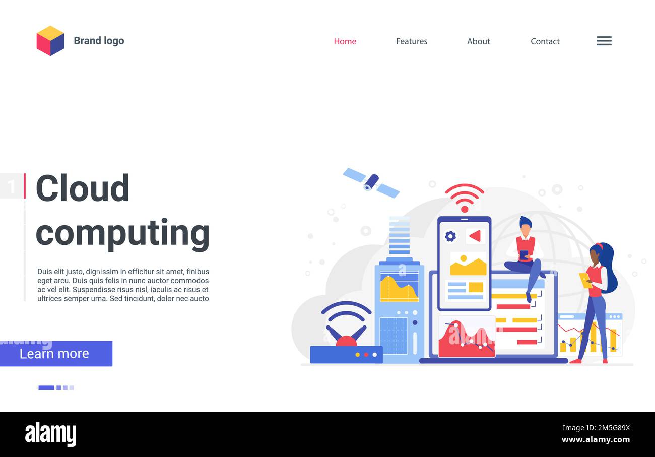 Cloud computing, network concept vector illustration. Cartoon user people networking, using ...