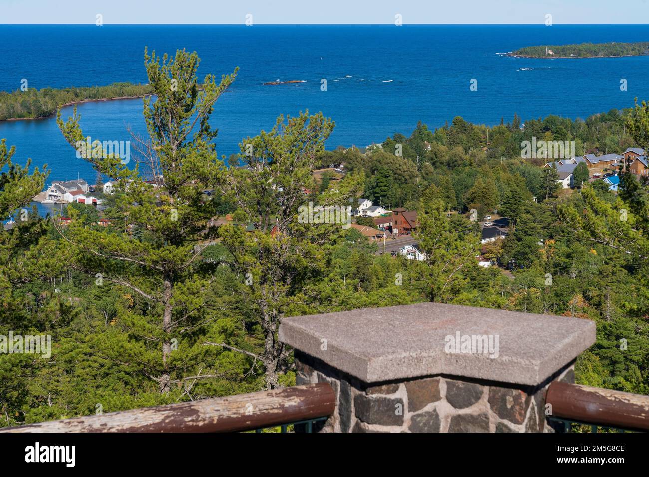A high angle shot of Copper Harbor at Lake Superior, Keweenaw peninsula ...