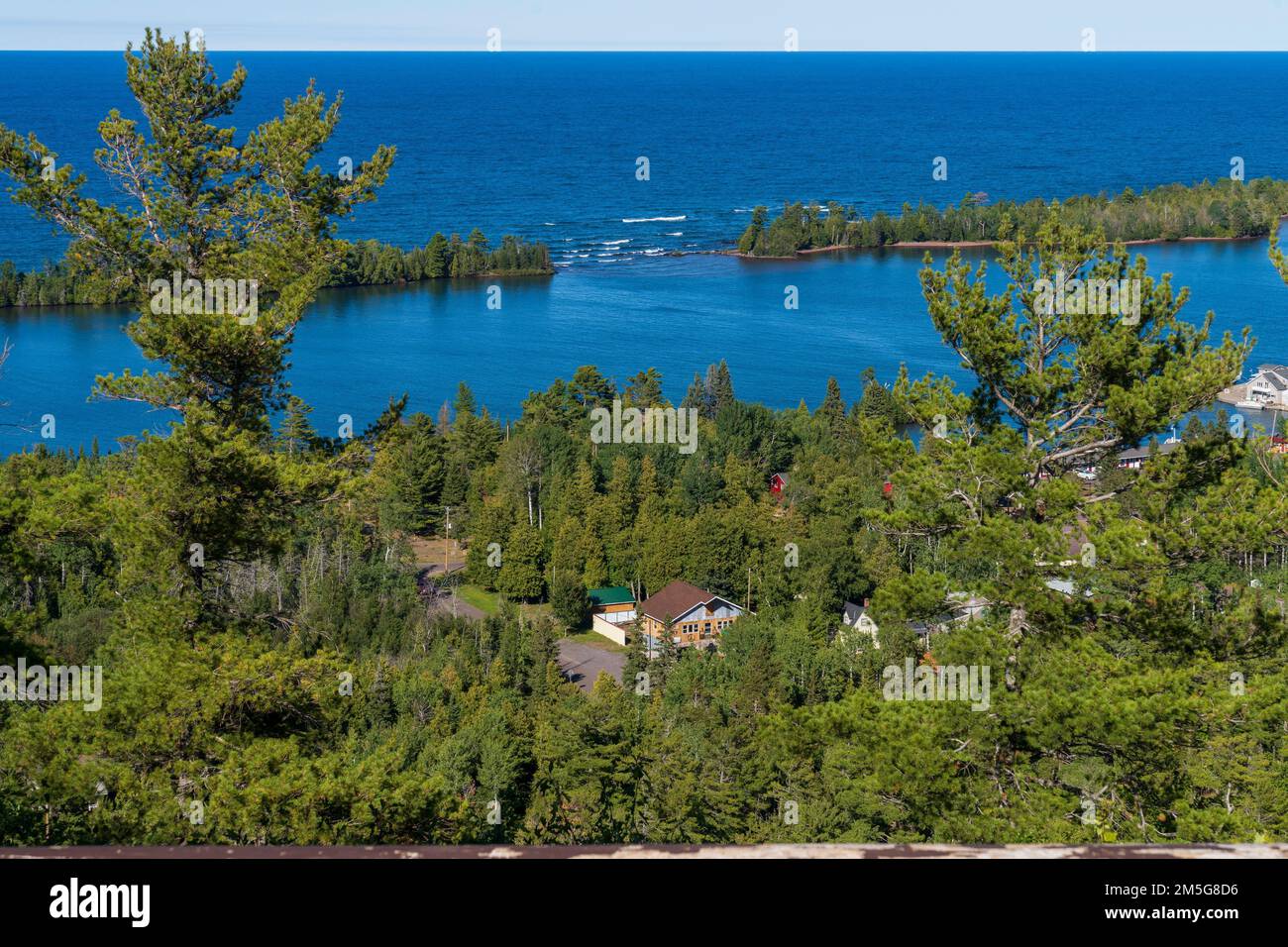 A high angle shot of Copper Harbor at Lake Superior, Keweenaw peninsula ...