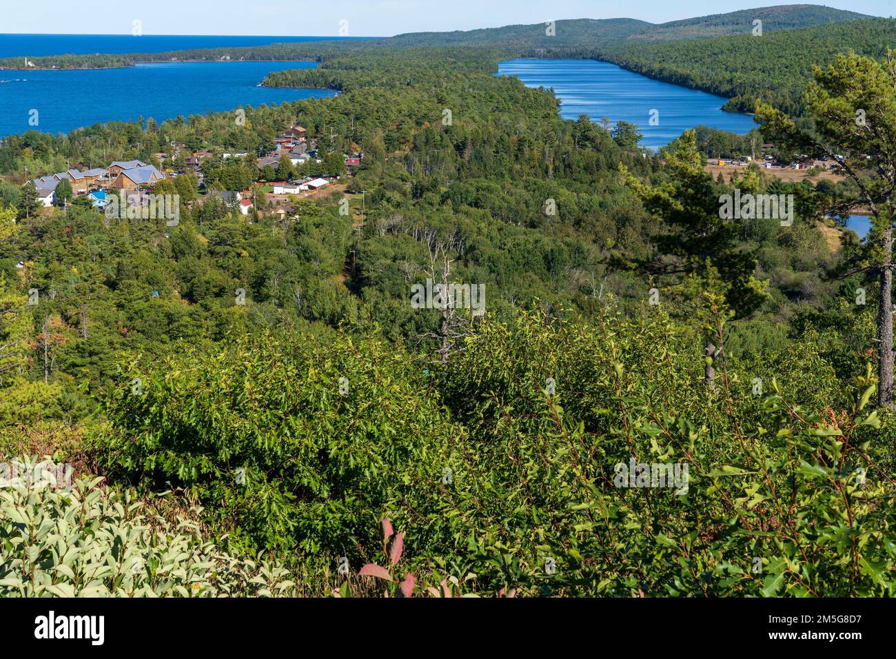 A high angle shot of Copper Harbor at Lake Superior, Keweenaw peninsula ...