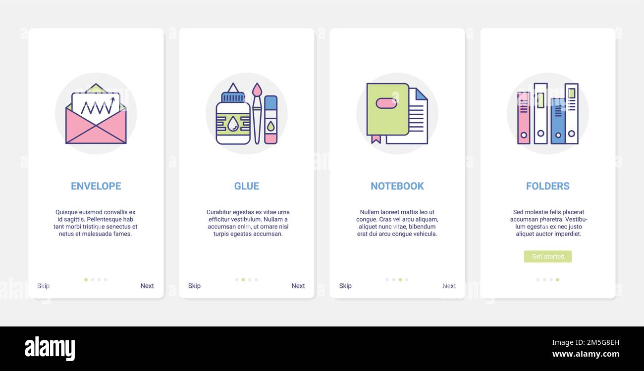 Stationery for office work, paper document management vector ...