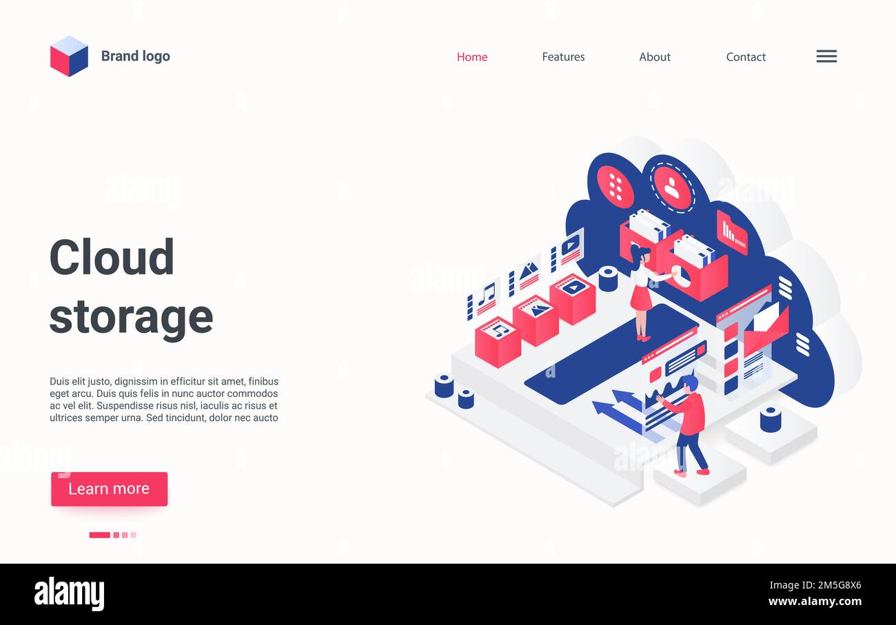 Cloud storage concept isometric vector illustration. Cartoon 3d user ...