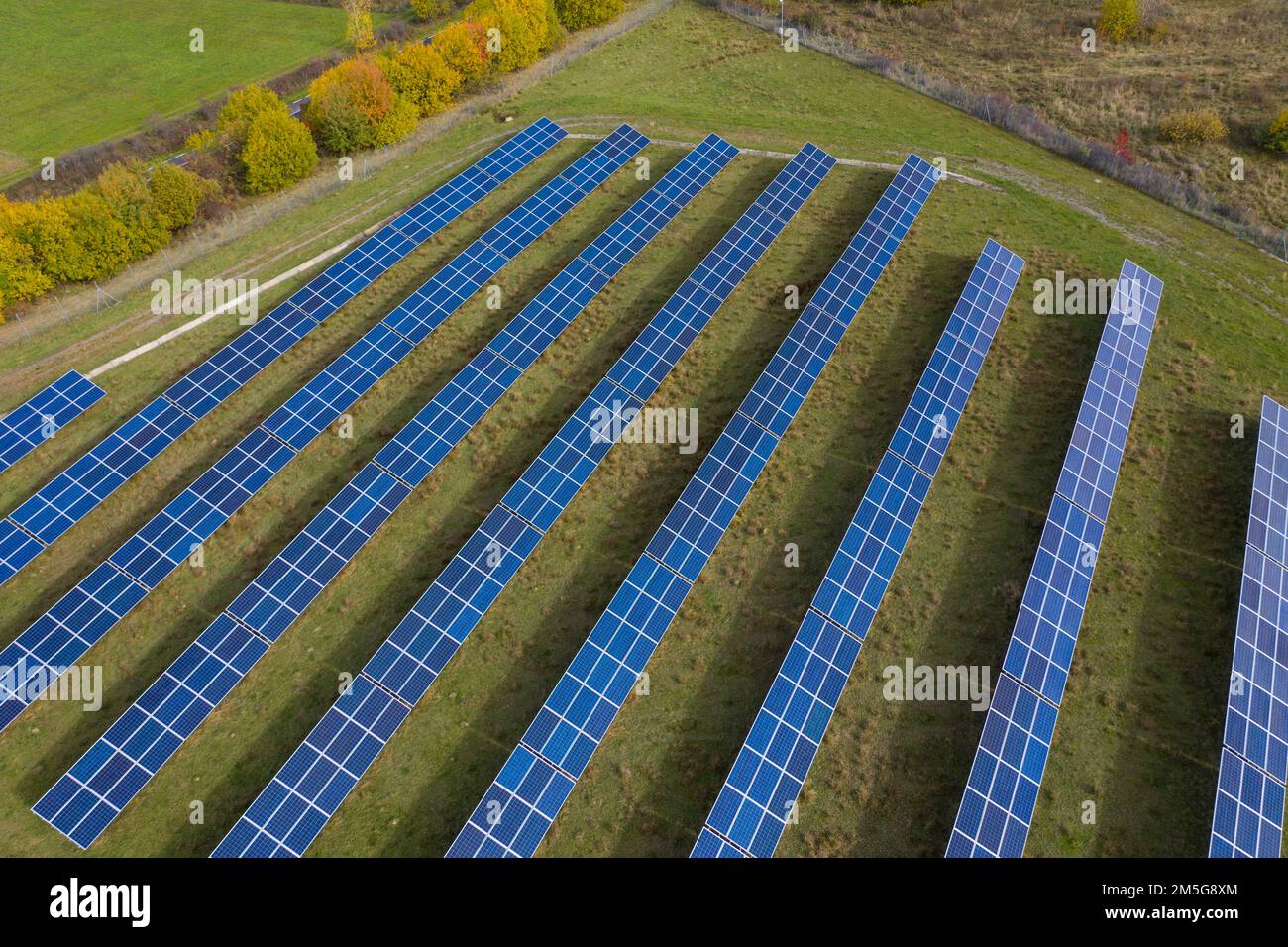 Solar panels aerial view. Solar energy modules, photovoltaic PV plant ...
