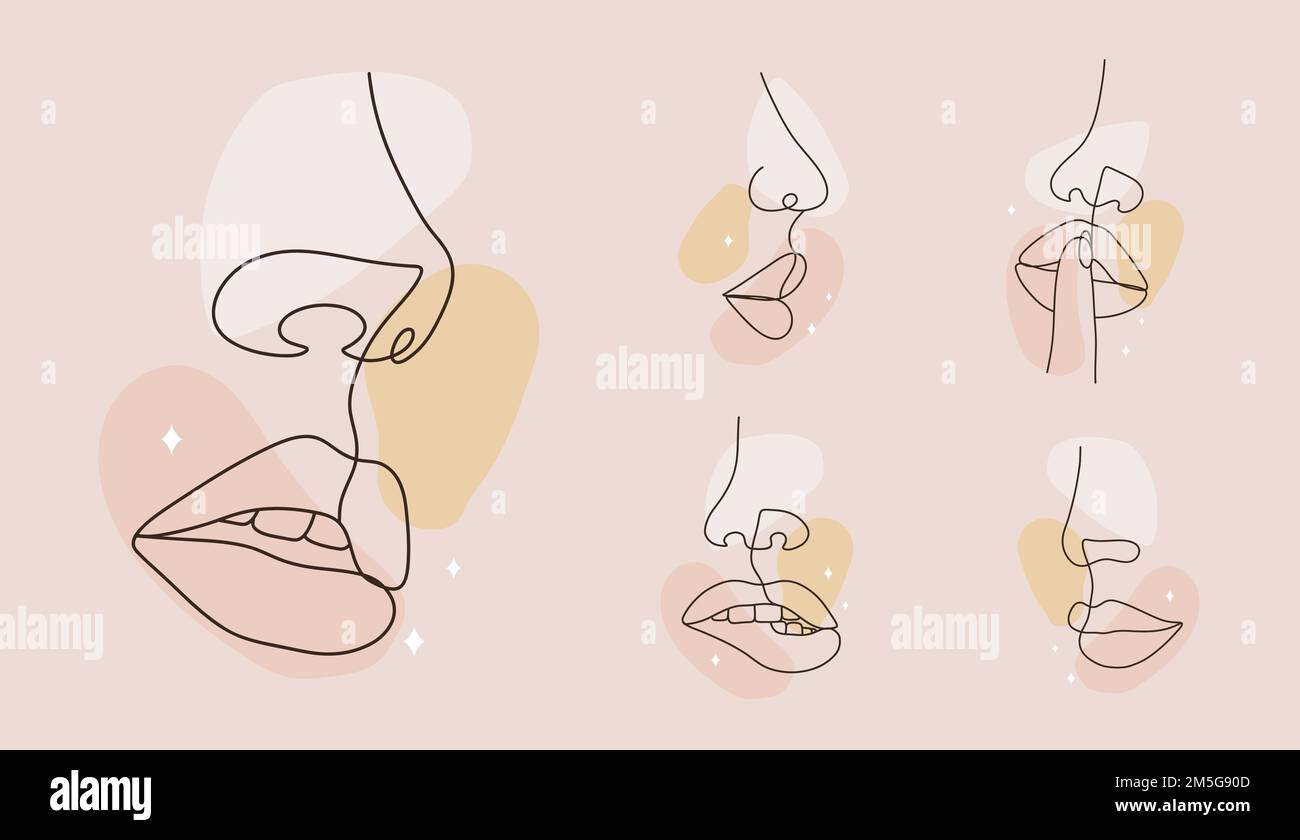 Linear woman lips collection. Permanent makeup and microblading. Mouth ...