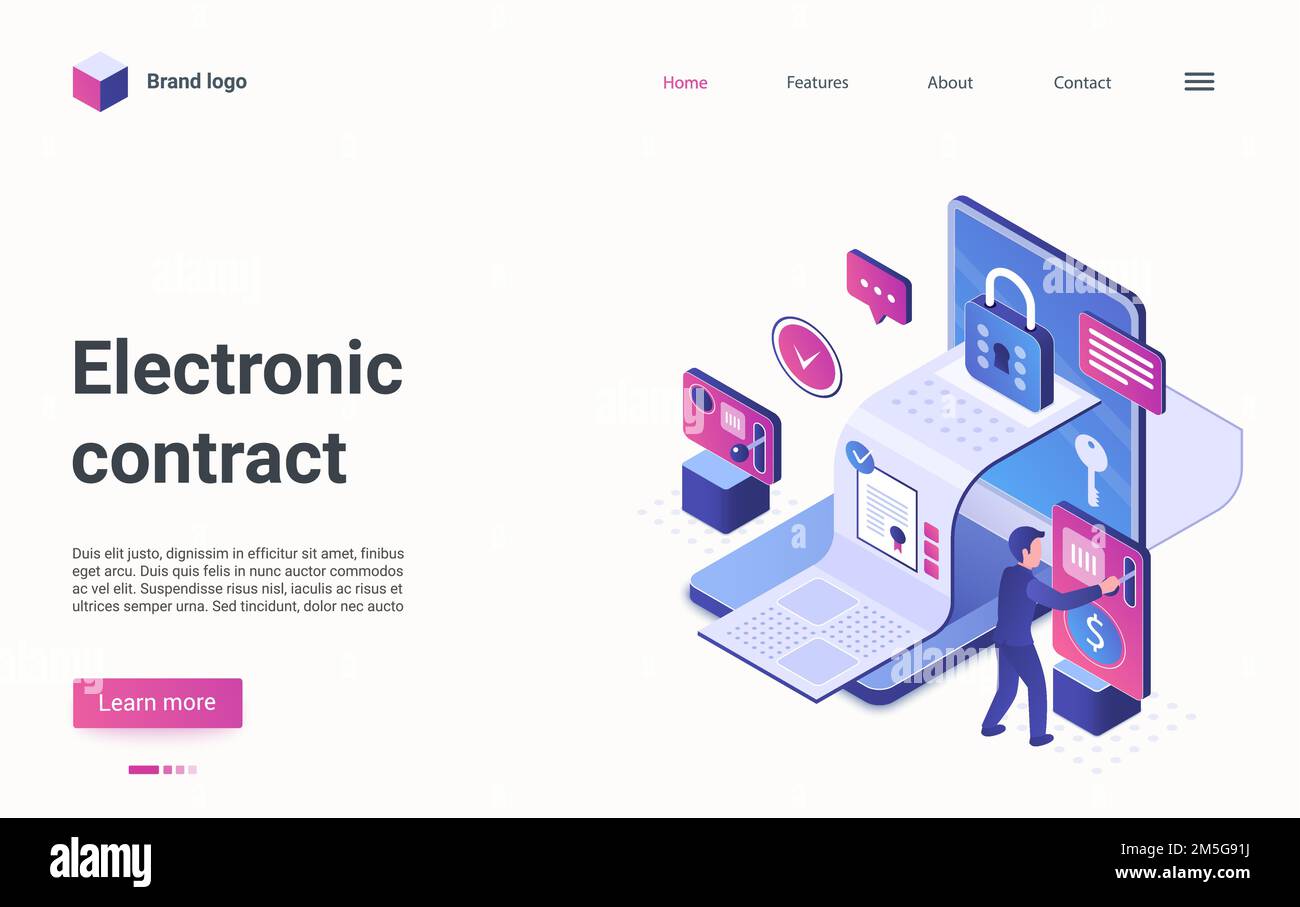 Electronic contract digital technology isometric vector illustration ...