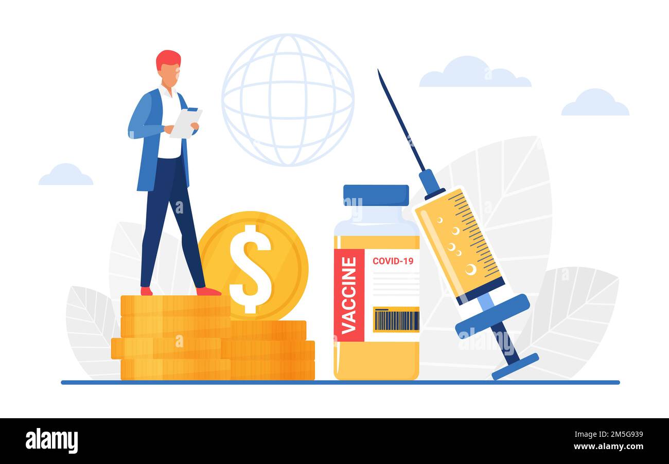 Vaccination price, pharmacy concept vector illustration. Cartoon man ...