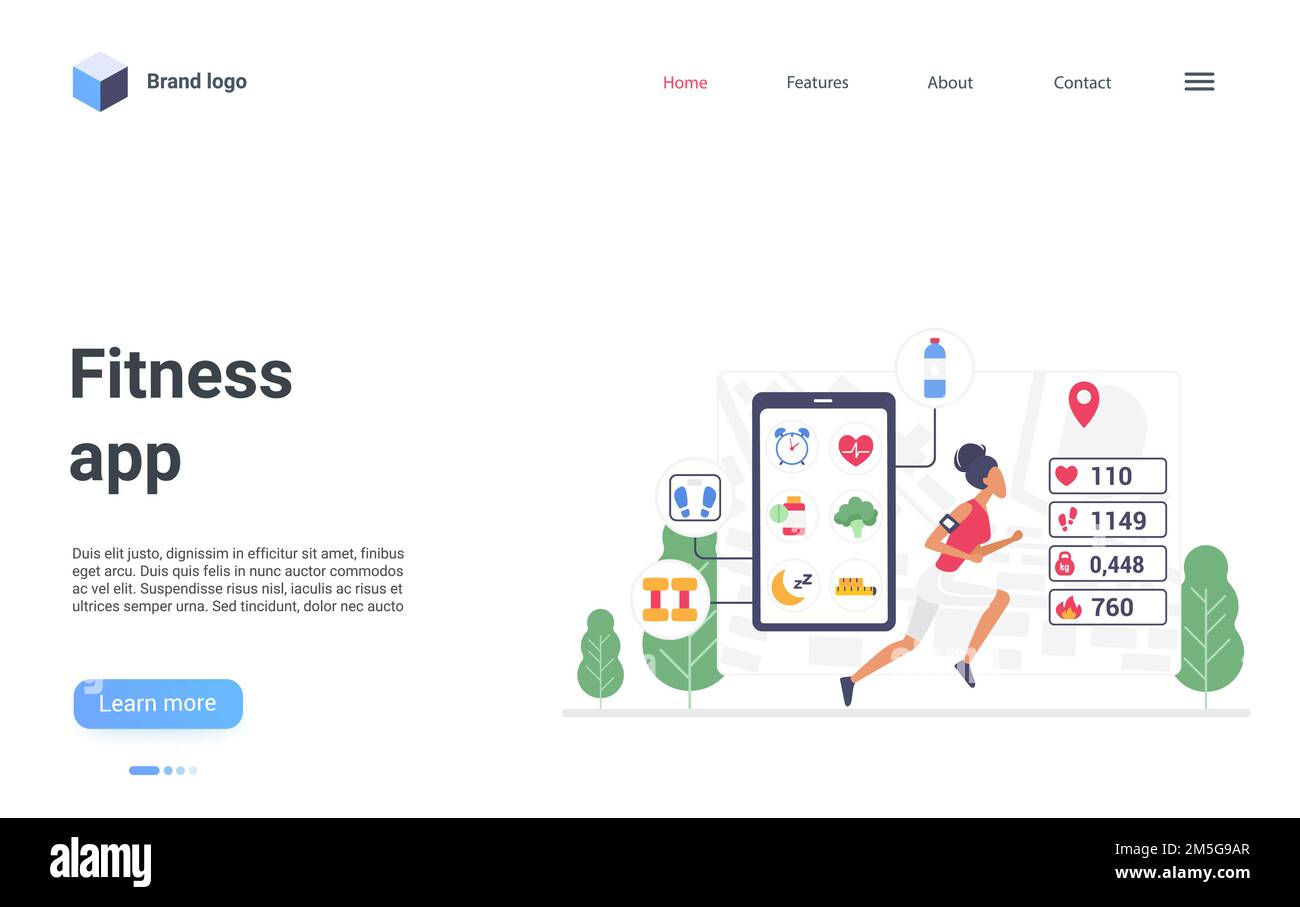 Fitness app technology vector illustration. Cartoon woman character ...